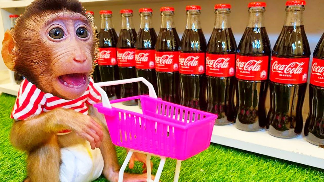 Monkey LULU woke up and went to the Coca-Cola store - YouTube