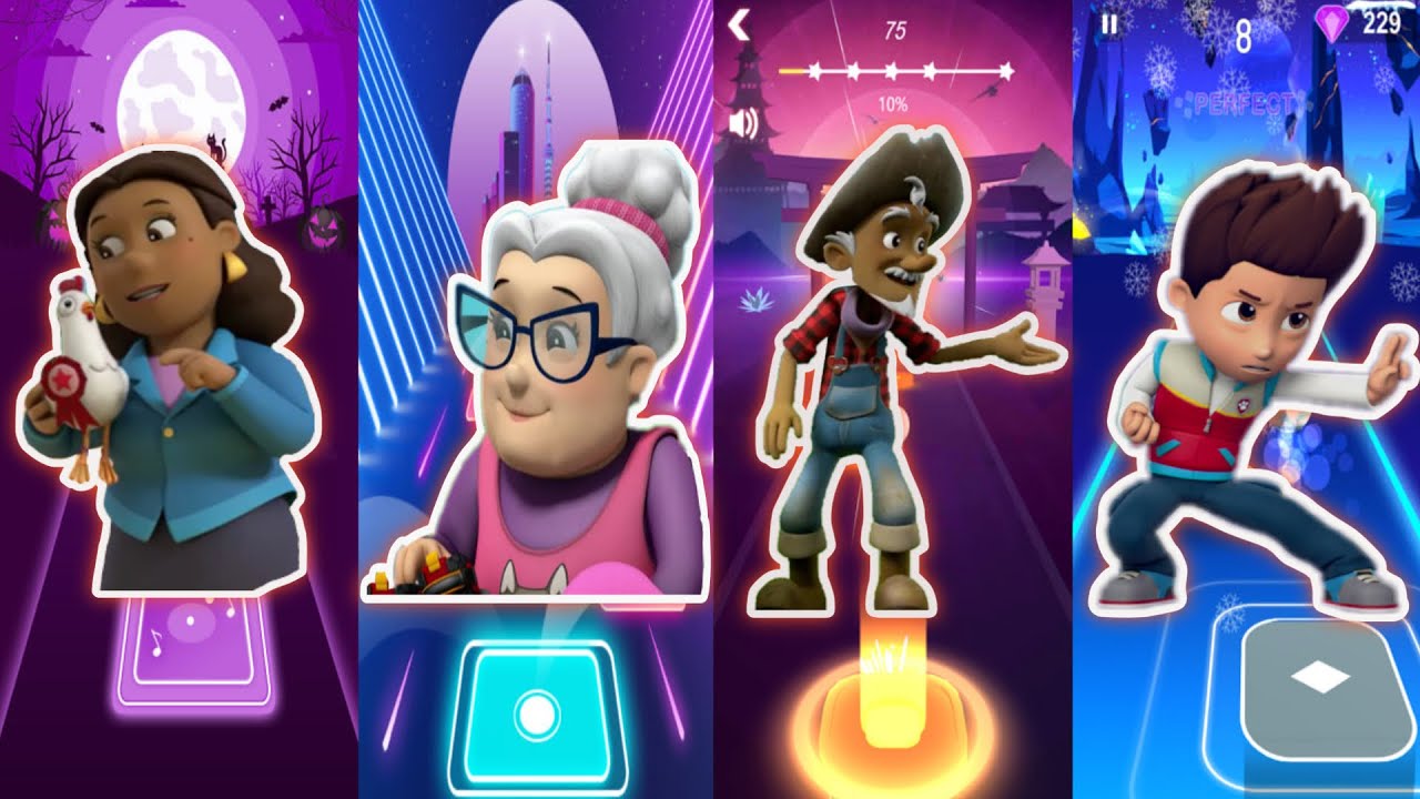PAW PATROL - Mayor Goodway 🆚 Ms. Marjorie🆚 Mailman 🆚 Ryder 🎶 TILES HOP ...