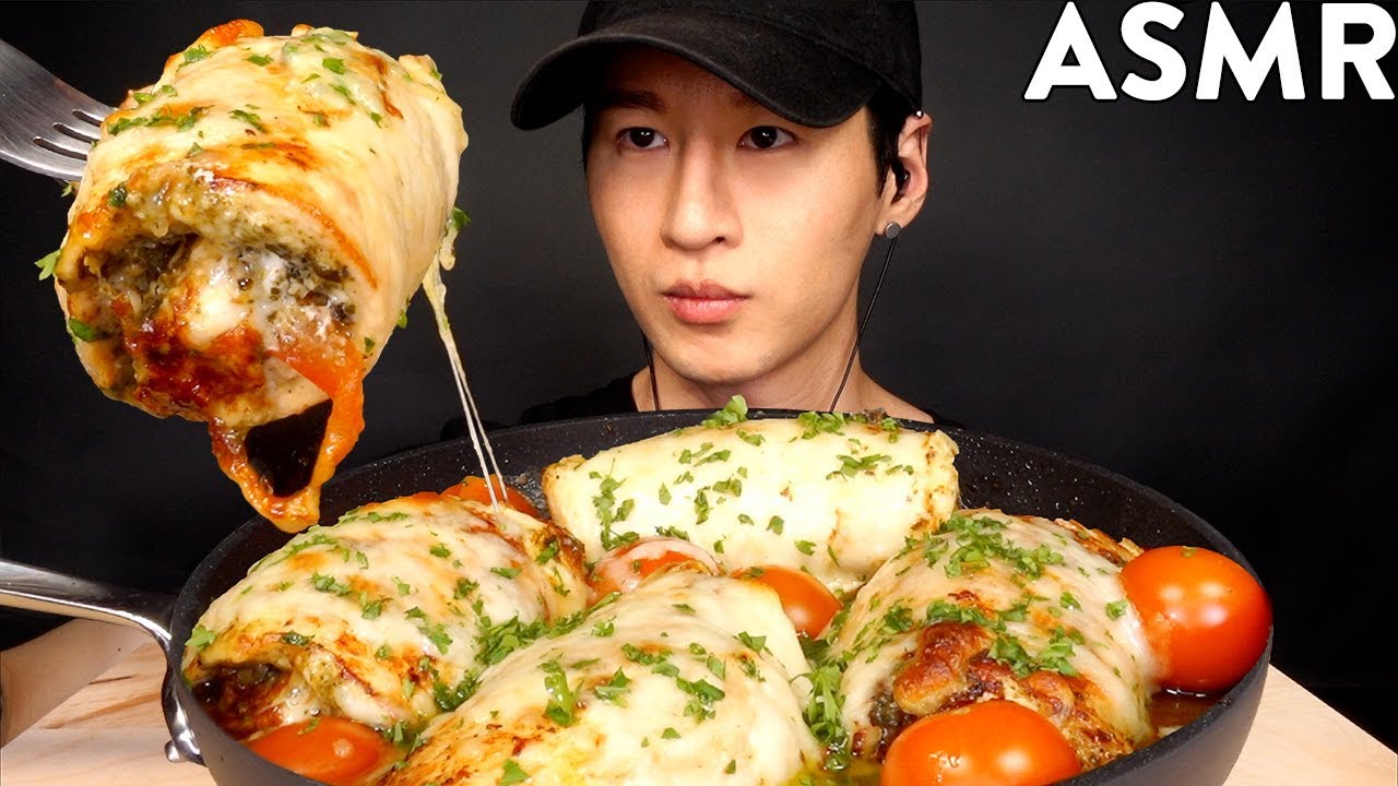 ASMR CHICKEN PESTO & MOZZARELLA MUKBANG (No Talking) COOKING & EATING ...