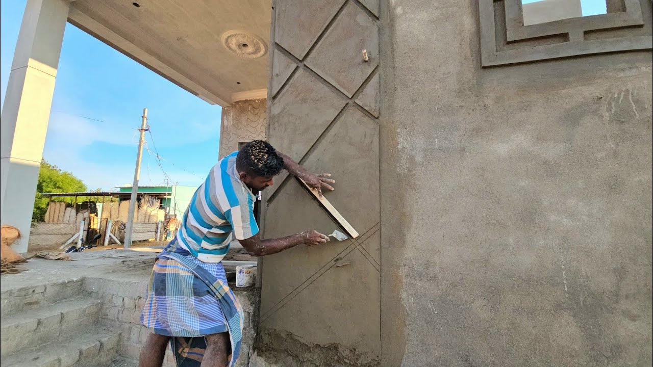 Technical Plastering Front Wall_Elevation Border Design with cement ...