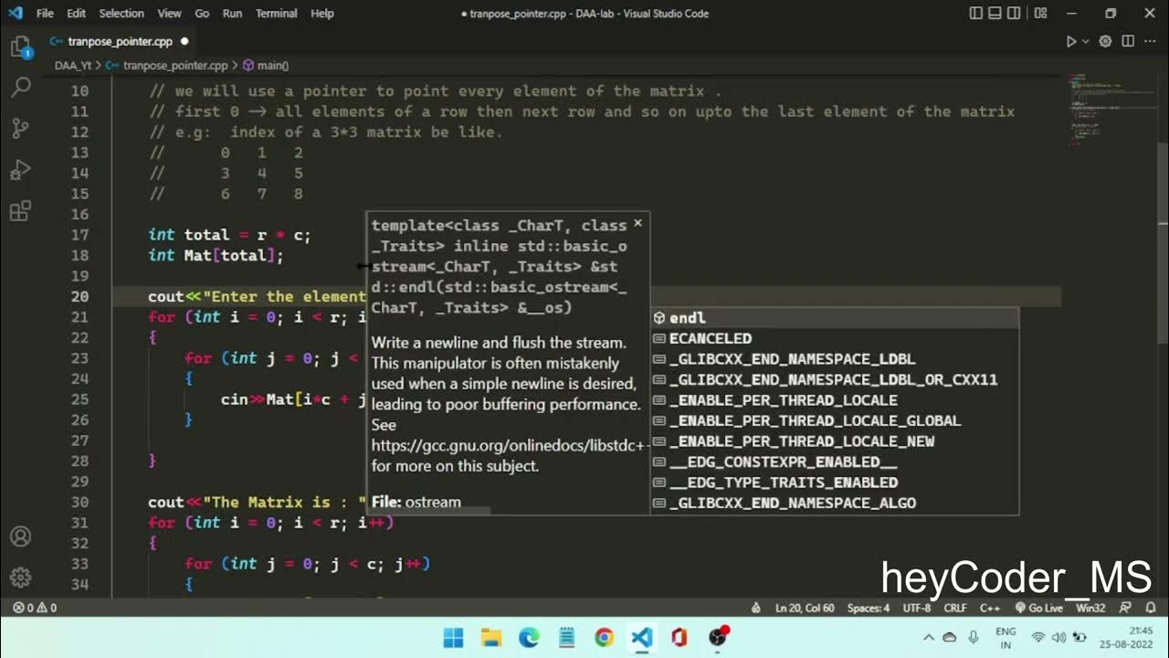 C++ code : Transpose of matrix using pointer in C++ just in 1 min. Learn C++ with HC. Transpose ...