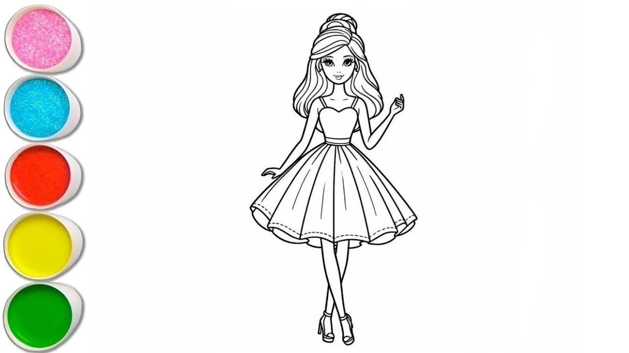 Cute Barbie Drawing for Kids, Painting & Coloring for Kids | Let's Draw ...