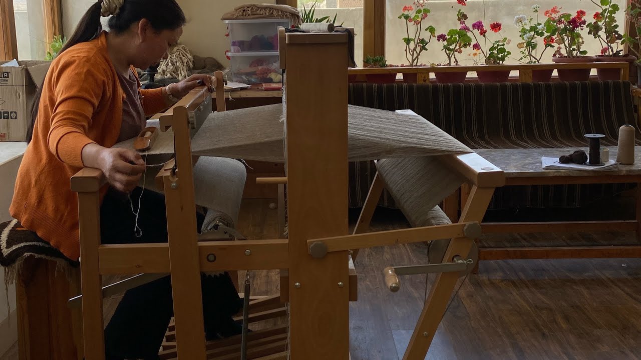 Weaving Pashmina Shawl on a Jack Loom at our weaving studio at ...