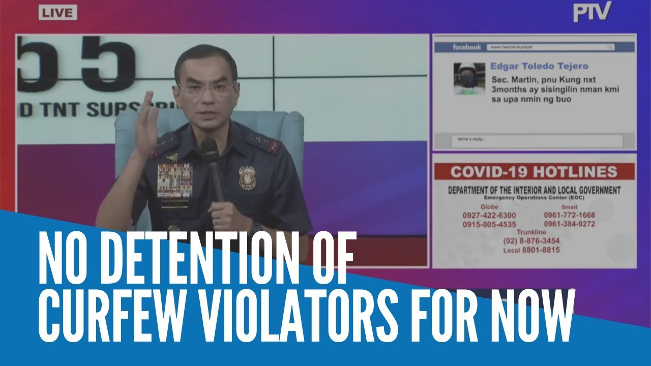 PNP chief says no detention of curfew violators for now – Eleazar - YouTube