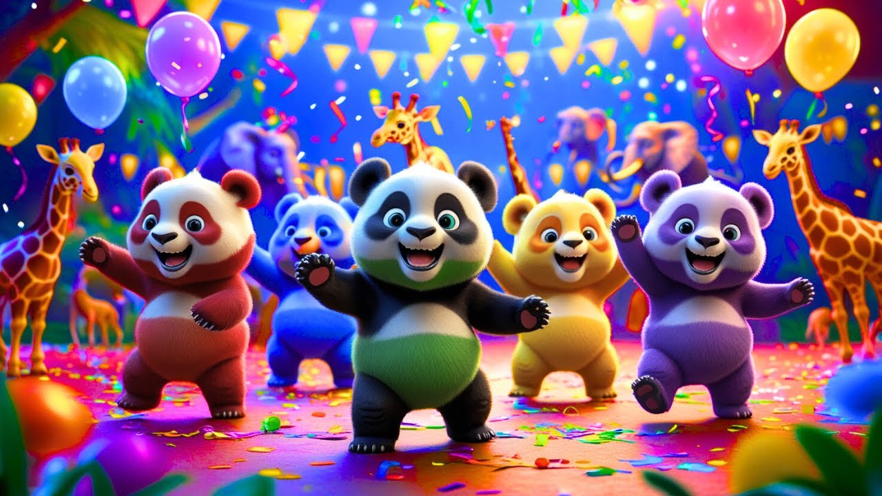 5 Pandas Zoo Party | Animal Rhyme for Babies & Toddlers | Nursery Song ...
