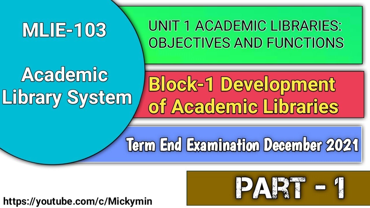 MLIE - 102 | UNIT 1 ACADEMIC LIBRARIES: OBJECTIVES AND FUNCTIONS | Block - 1 | Important Class ...
