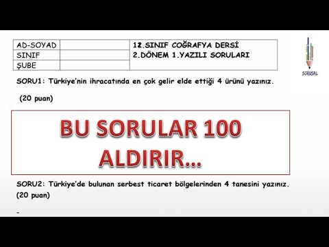 12.SINIF COĞRAFYA 2.DÖNEM 1.YAZILI