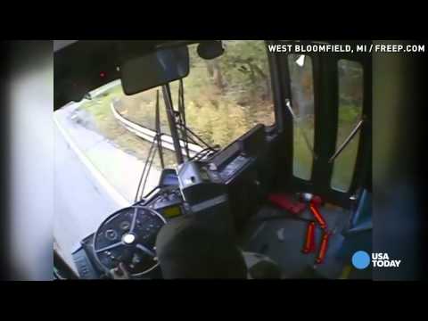 Bus crash caught on video after driver falls asleep