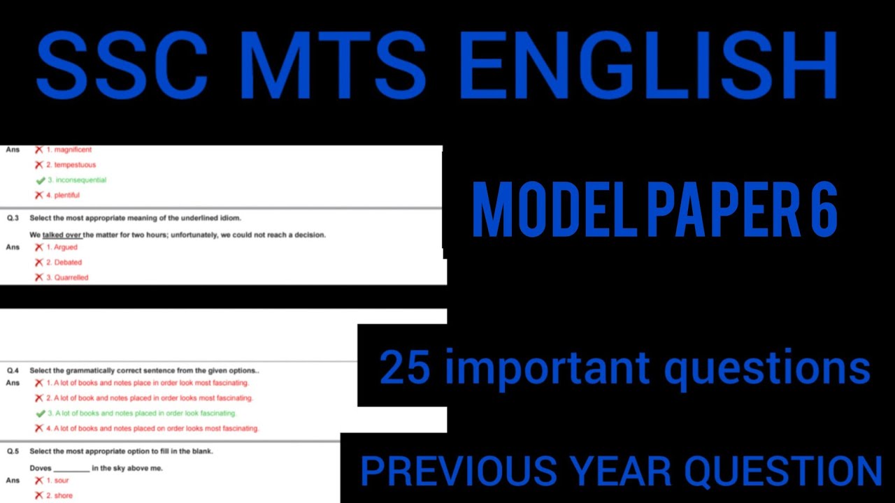 SSC MTS English previous year questions | SSC MTS English model paper 6 ...