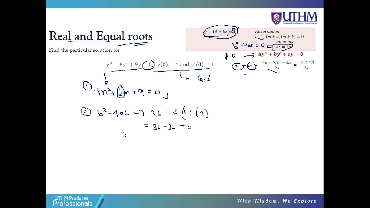 ch 2.1.2-Homogeneous equations - real and equal roots - YouTube