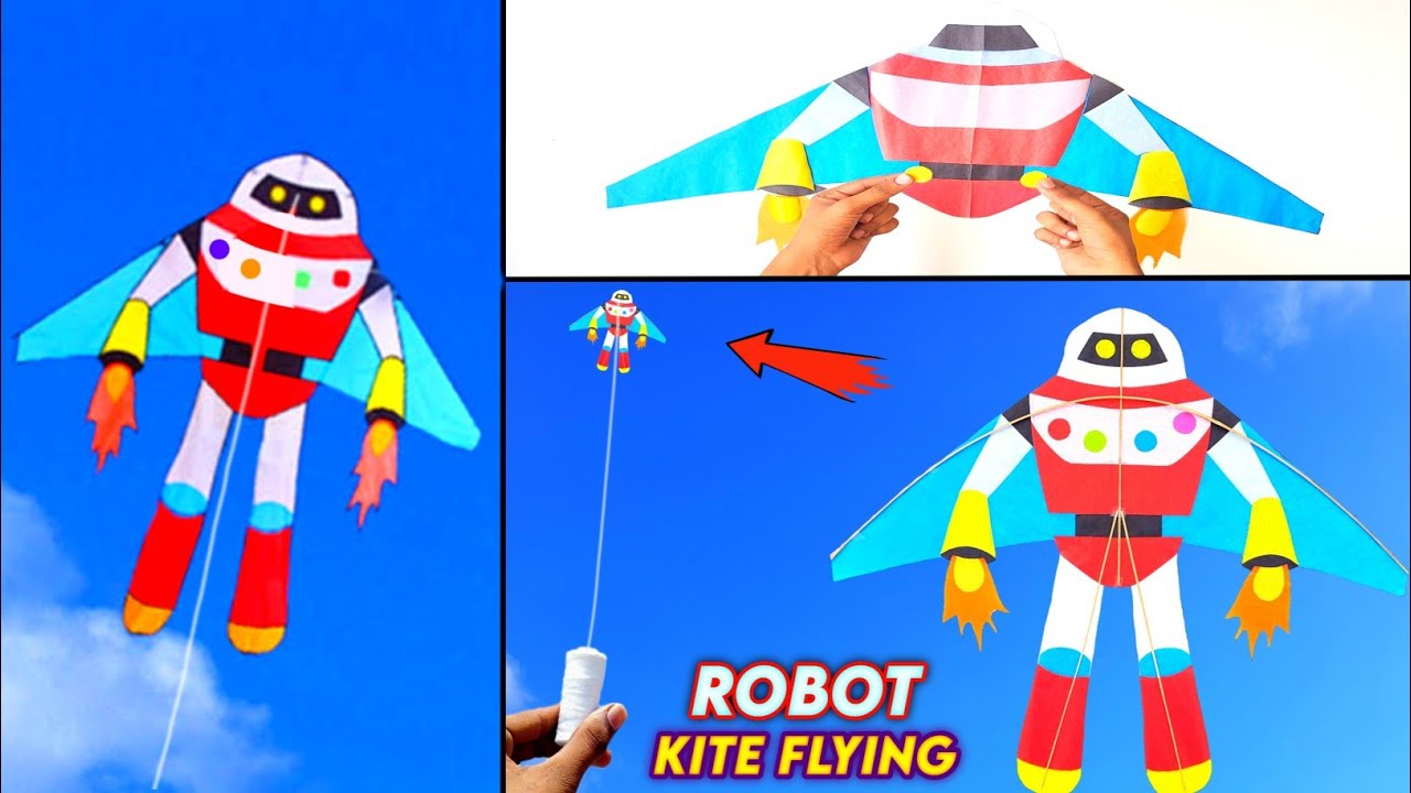 ROBOT Kite Flying , How to make paper robot kite , New jet paper kite ...