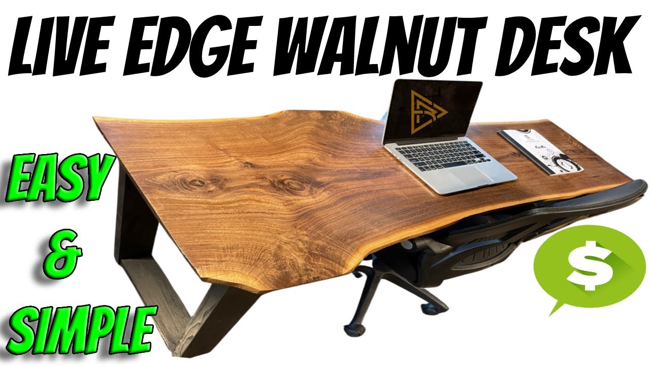 HOW TO MAKE A SIMPLE LIVE EDGE WALNUT SLAB DESK - Super Easy Walnut ...