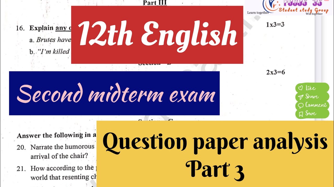 12th English second midterm exam | Last year question paper Analysis ...