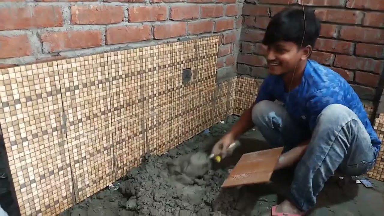 Techniques of bathroom wall tiles_inside portico 3D wall Tiles installation with perfect Tile ...