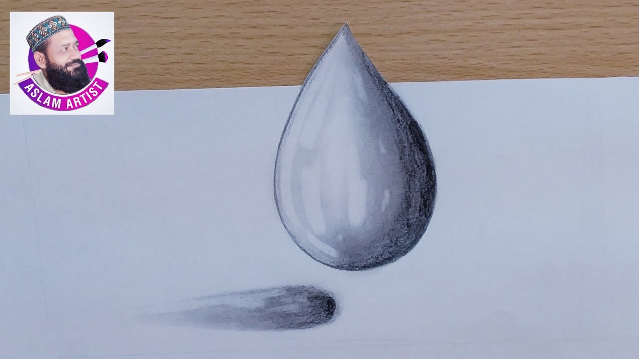 3D water drop drawing with pencil step by step | Aslam Artist - YouTube