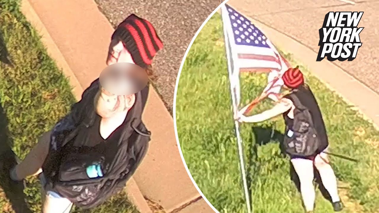 Vandal caught on video ripping American flag for fallen cops, flipping ...