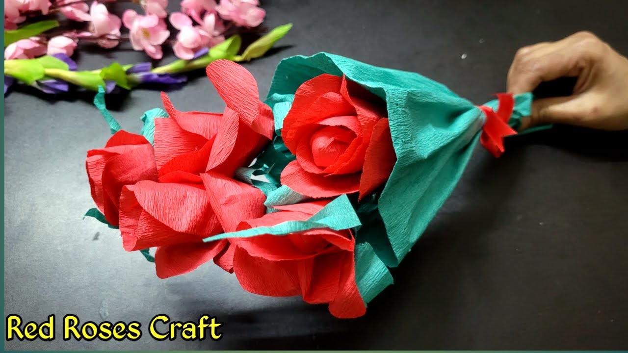 Red Rose Craft DIY | Bouquet craft | Easy Paper Craft Ideas | Valentine ...