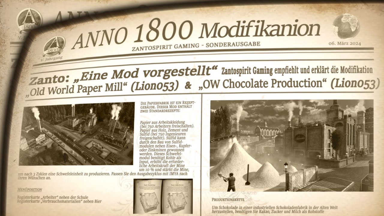 Anno 1800 Eine Mod vorgestellt! Paper Mill OW + Chocolate Production ...