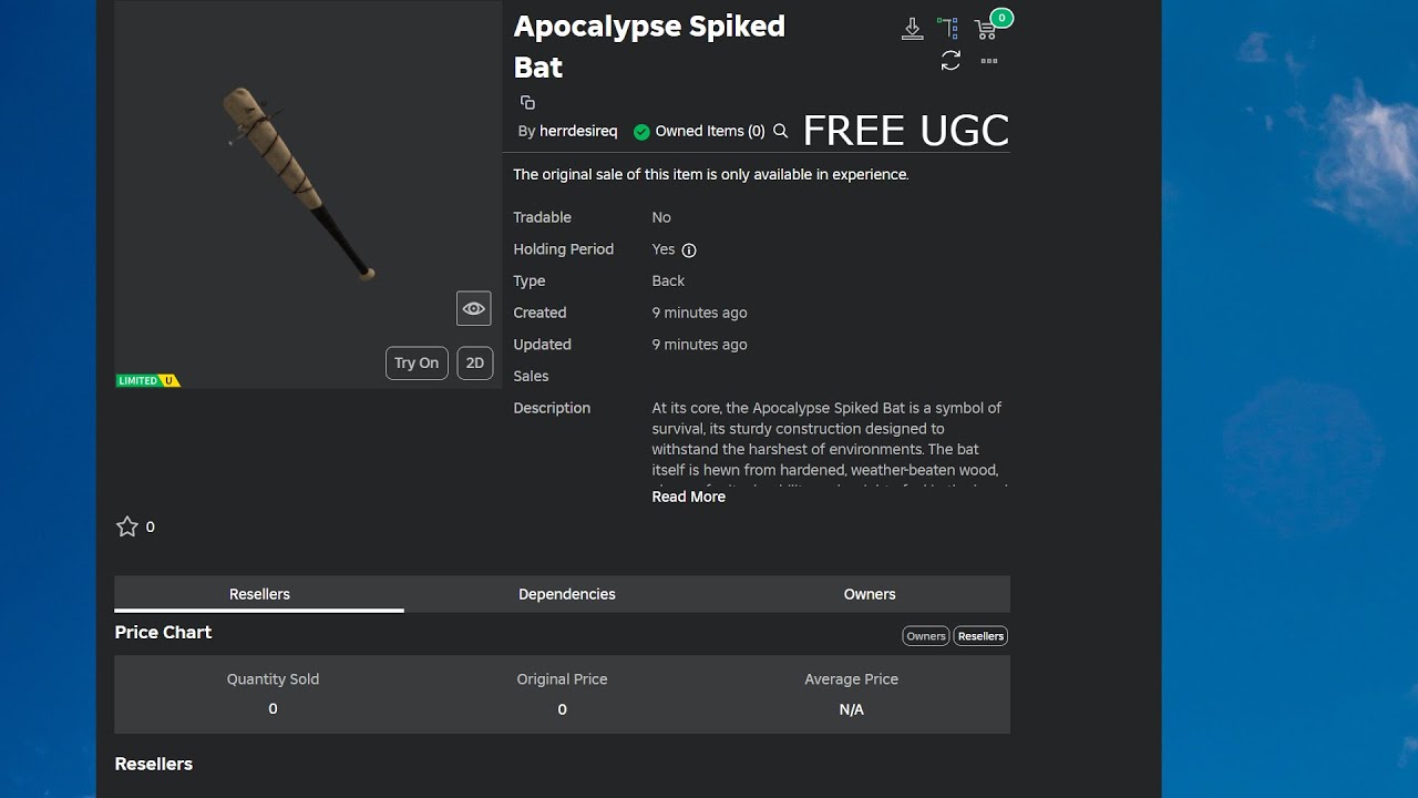 Roblox | Apocalypse Spiked Bat UGC - YouTube