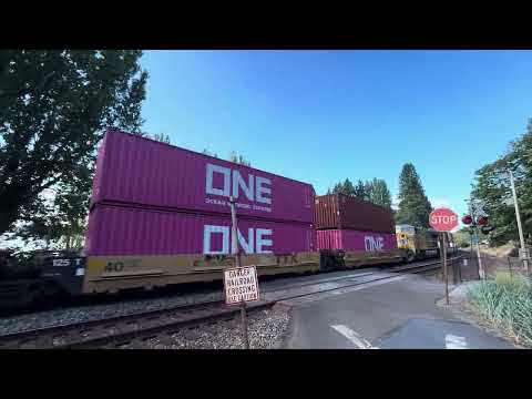 (NB) Union Pacific Intermodal Train passes through the Sunnyside Beach Pedestrian Railroad Crossing.