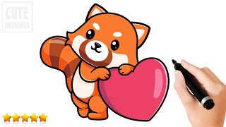How To Draw A Red Panda With a Love Heart (Easy And Cute)