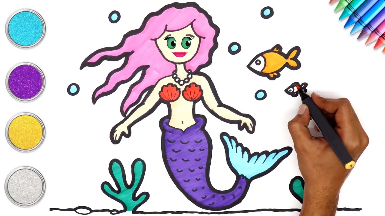 How to Draw a Mermaid Step-by-Step 🧜‍♀️ | Easy Drawing and Coloring for ...