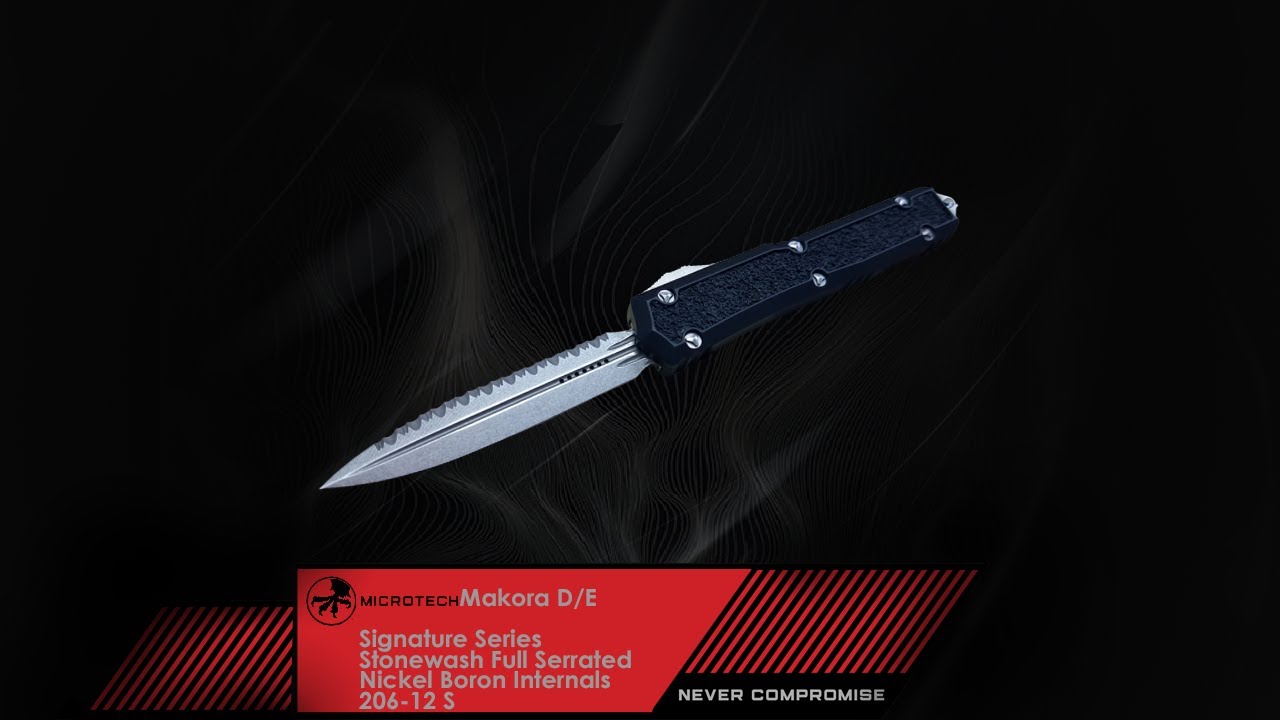 MICROTECH Makora D/E Signature Series Stonewash Full Serrated Nickel Boron Internals 206-12 S ...