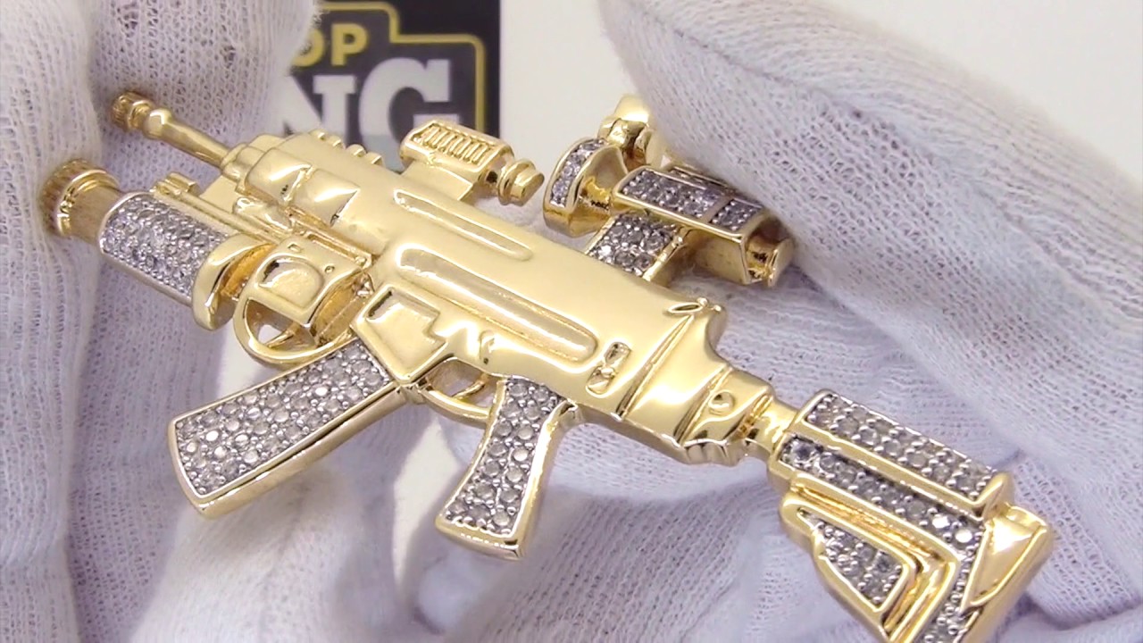 Gold Machine Gun Pendant | CZ Hip Hop Jewelry - YouTube