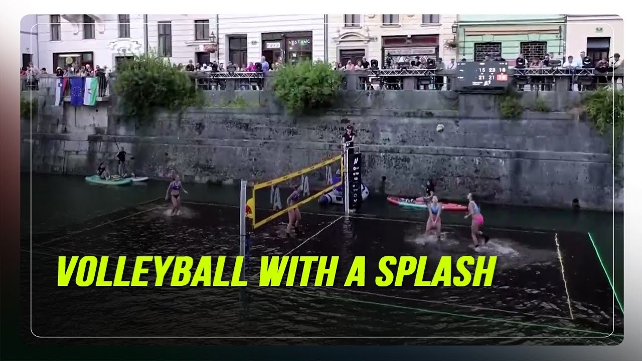 Teams compete with a splash on floating volleyball court | ABS-CBN News ...
