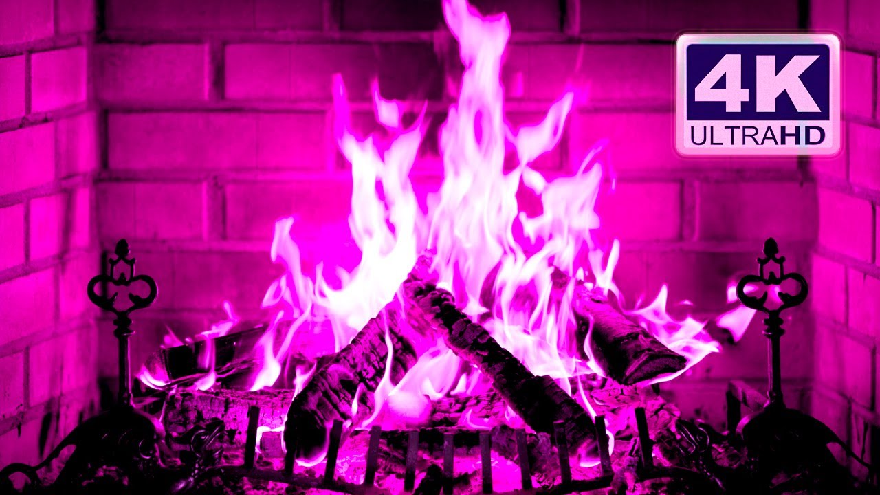 🔥 PINK Fireplace 4K! Colorful Fireplace Burning with pink flames ...