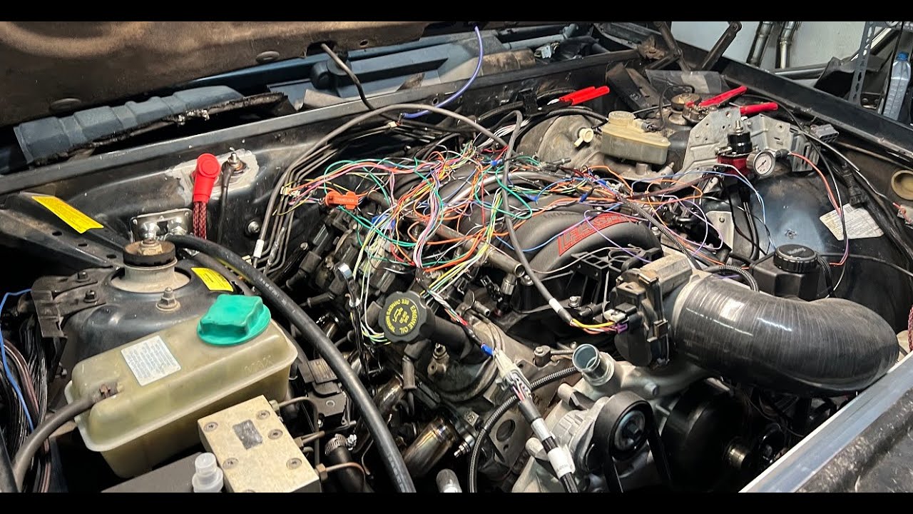 Volvo 940 Ls Swap Wagon, engine bay holley wiring clean up - YouTube