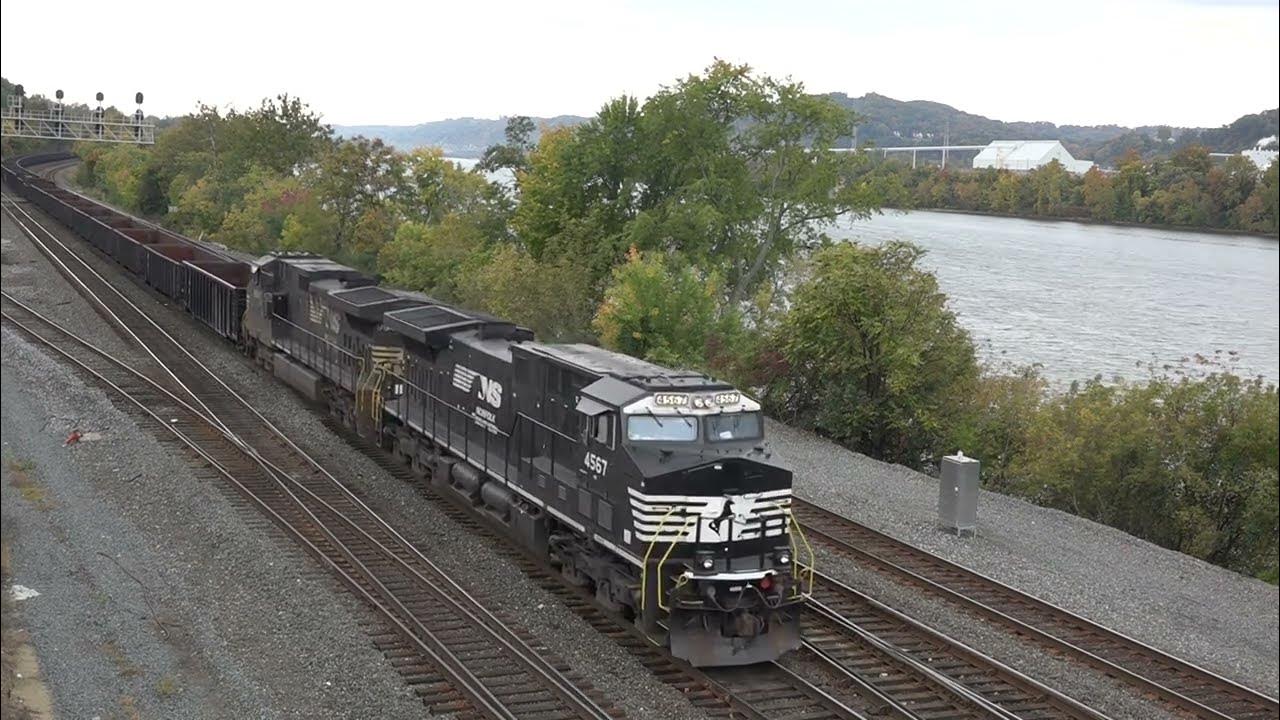 NS#4567 slab train @Conway Yard: eventually stops to decouple attached 2nd manifest train 10/12 ...