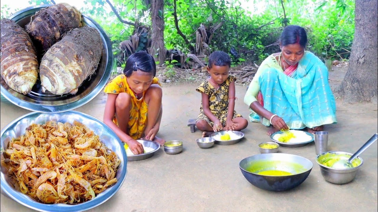 taro root with dry fish recipe santali tribe mother prepared for her ...