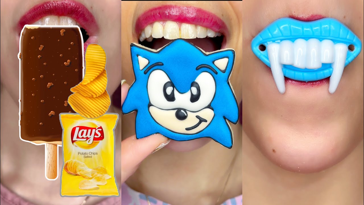 Weird food asmr combo:ice cream with chips 🫨🍟🍦crunchy sounds food🍪🍭🍊 ...