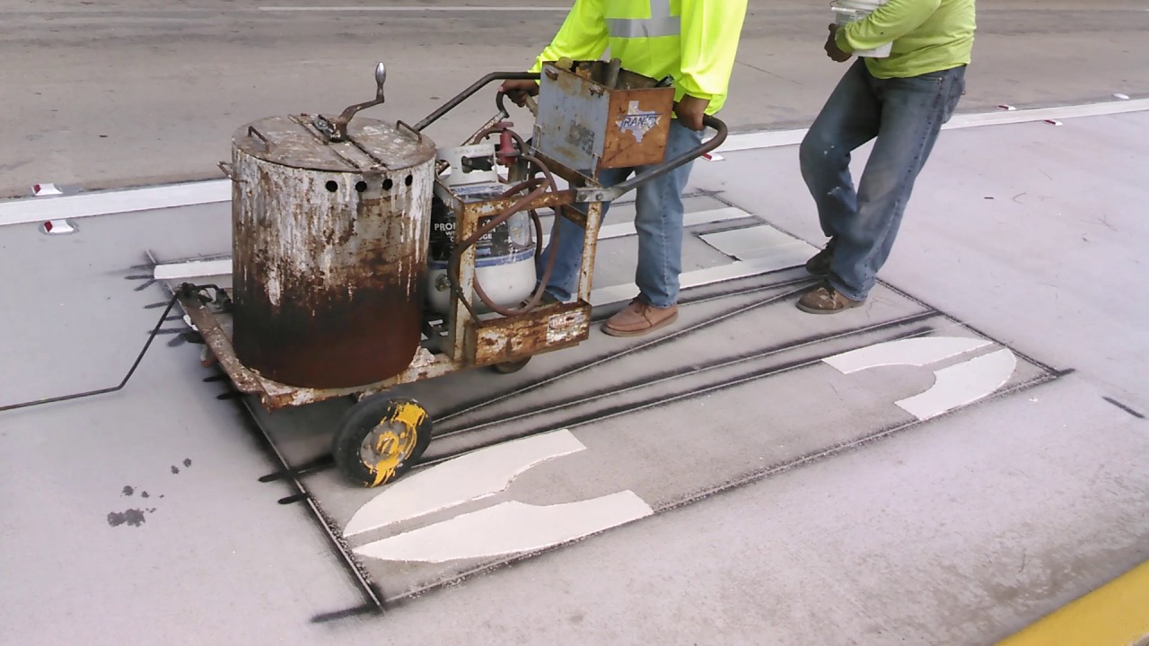 Thermoplastic Only on roads by Alvarez striping in Houston - YouTube