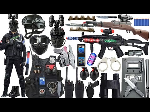 Super Police toy set unboxing video! Carbine, M416 rifle, AK rifle, pistol, grenade, dagger, shield
