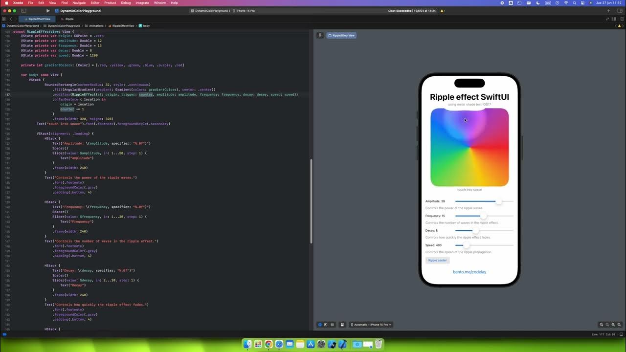 Build ripple effect touch #SwiftUI metal shader test IOS17 see in ...
