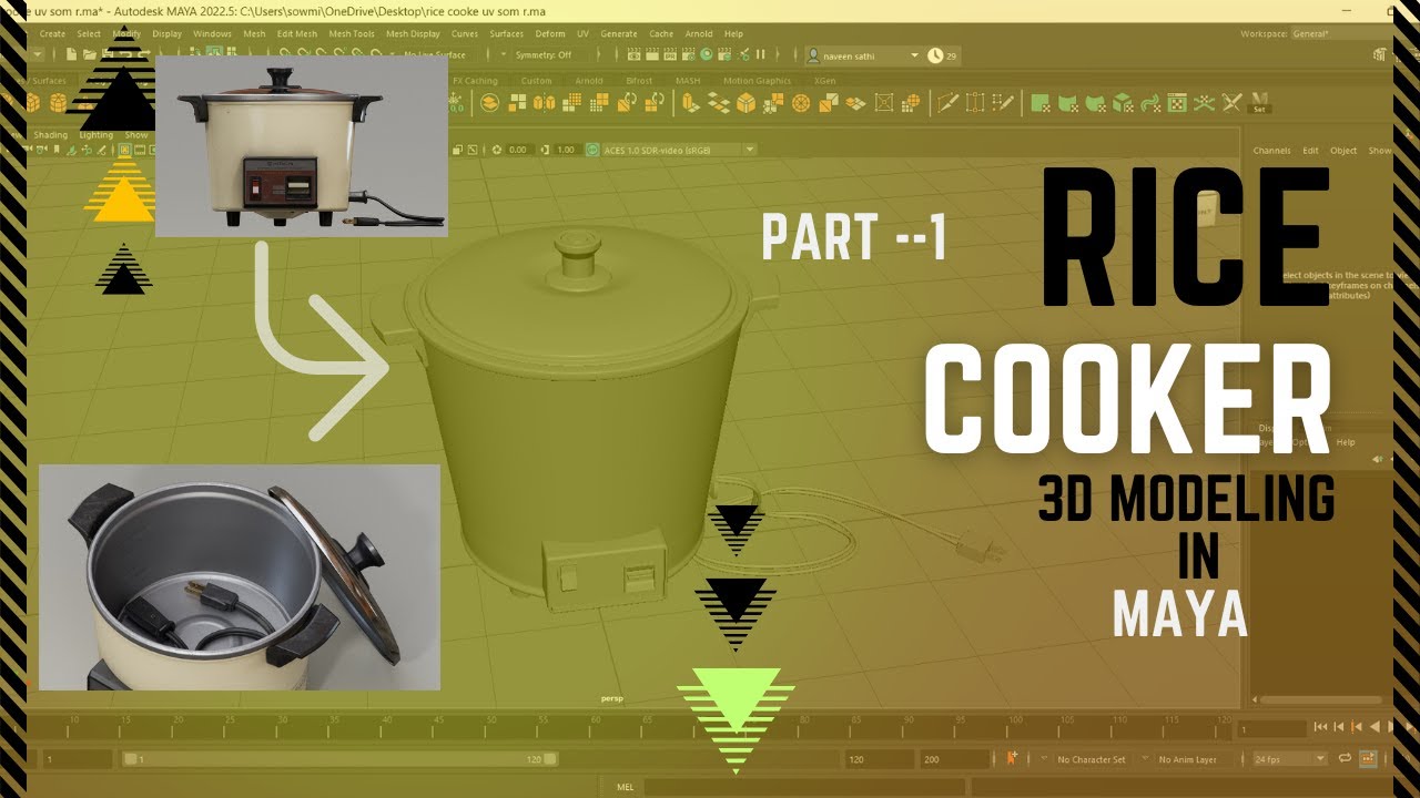 how to 3d modeling a rice cooker in maya - YouTube