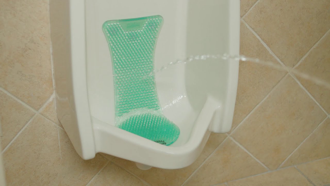 The Splash Hog Vertical Urinal Screen in action - YouTube