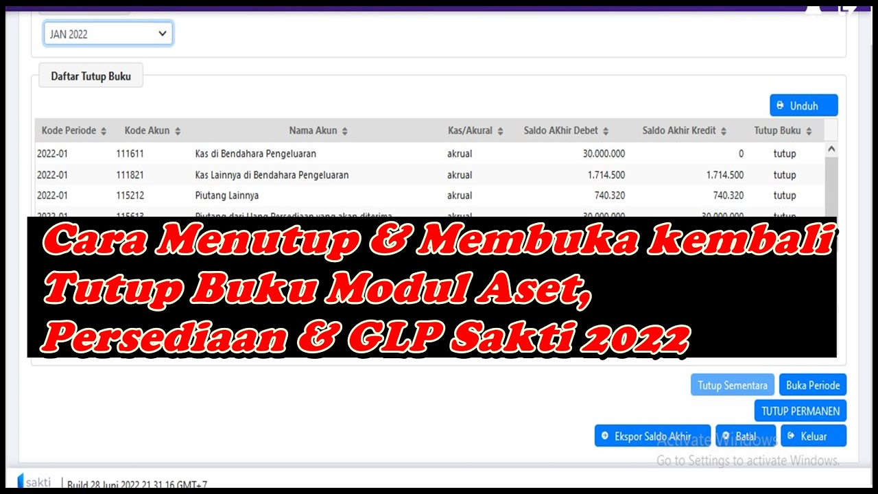 Cara Menutup & Membuka kembali Tutup Buku Modul Aset Tetap, Persediaan & GLP di Sakti 2022 - YouTube