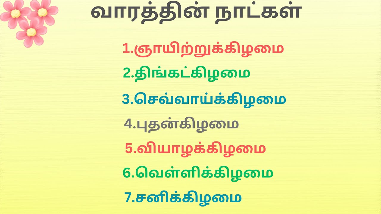 வாரத்தின் நாட்கள் | கிழமைகள் | Days of the Week in Tamil | Tamil Days ...