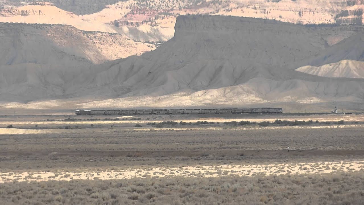 Amtrak passing mountain base near Thompson, Utah - YouTube