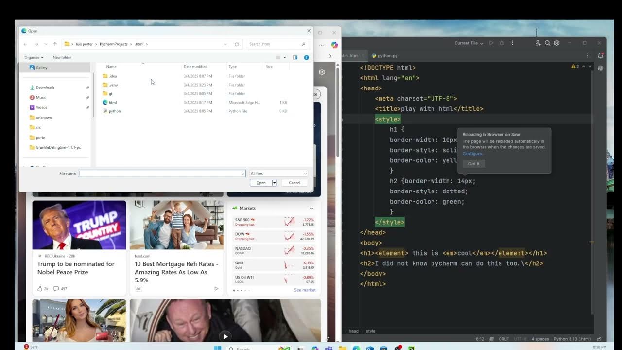 WOW you can use PyCharm to create a HTML website - YouTube