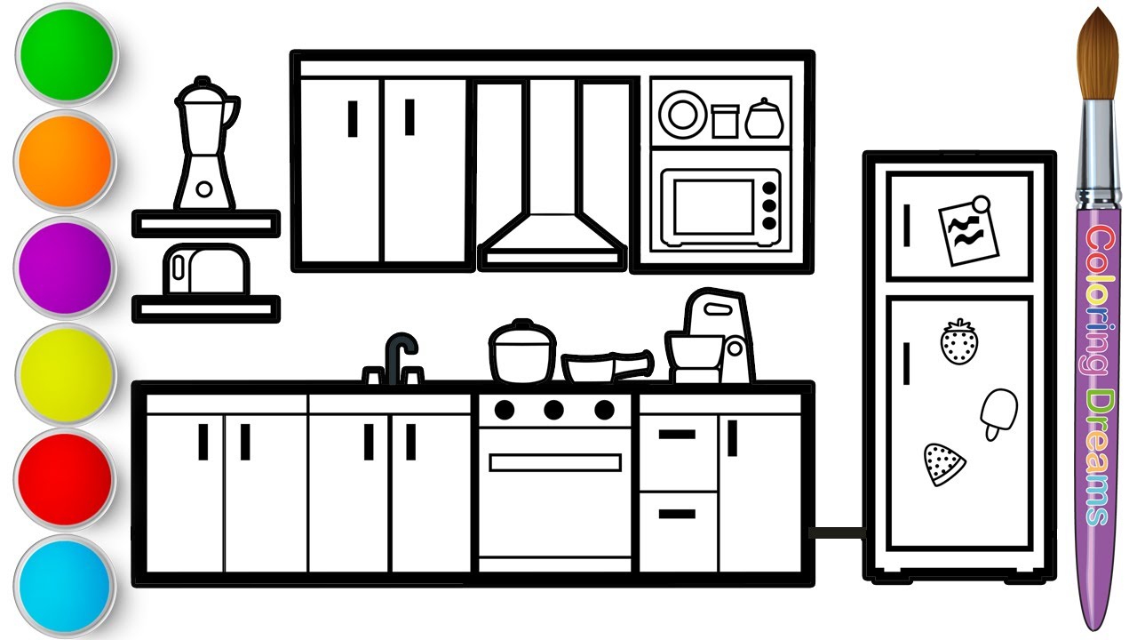 Kitchen Drawing Easy For Toddlers, Painting, Coloring page, Learn ...