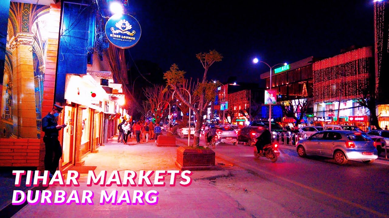 Tihar Festival Evening Markets in Kathmandu - Durbar Marg at Night ...