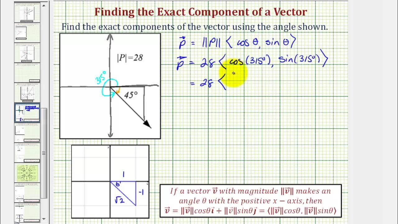 Ex 2: Find a Vector in Component Form Given an Angle and the Magnitude (45) - YouTube