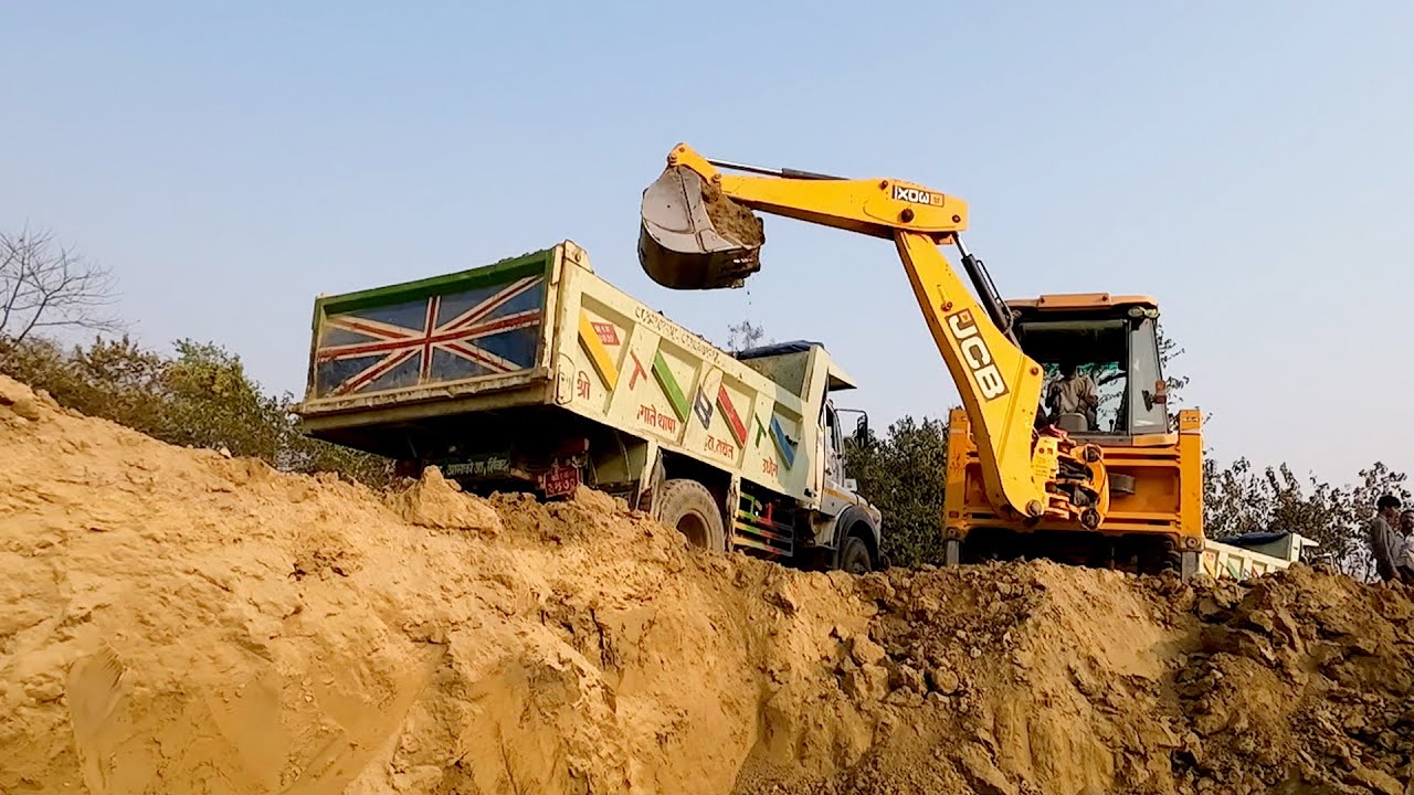 Amazing!!! Full Loading-JCB Backhoe Machine Loading Mud in DumpTruck ...