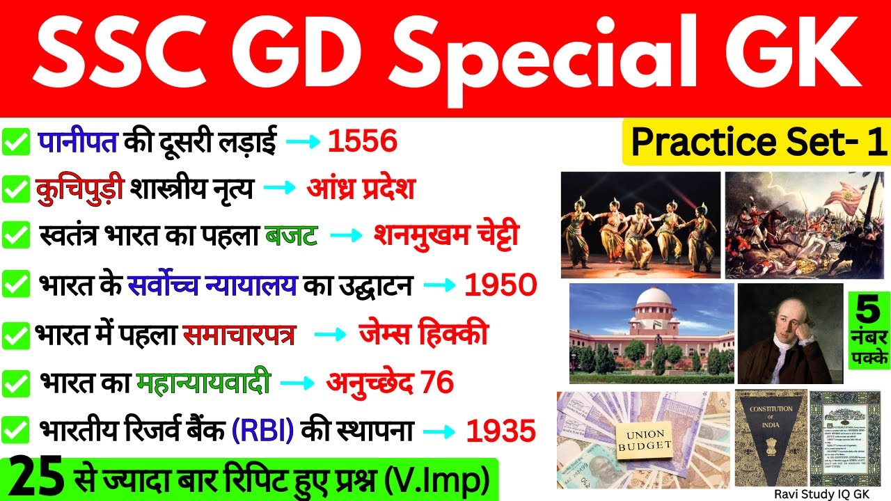 SSC GD 2024 Gk | SSC GD 2024 Practice Set 1 | SSC GD Important Question ...