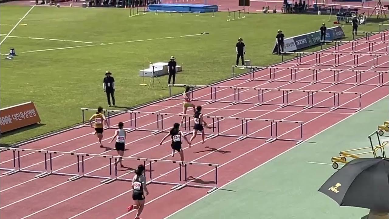 제52회 KBS배 전국육상경기대회 여자중학교 100H 예선 1조 1위 월배중 김서현 선수 14초 09 - YouTube