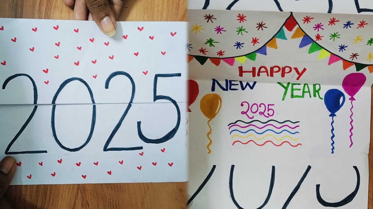 Happy New Year Card Drawing 2025/DIY New Year Greeting Card/Project ...